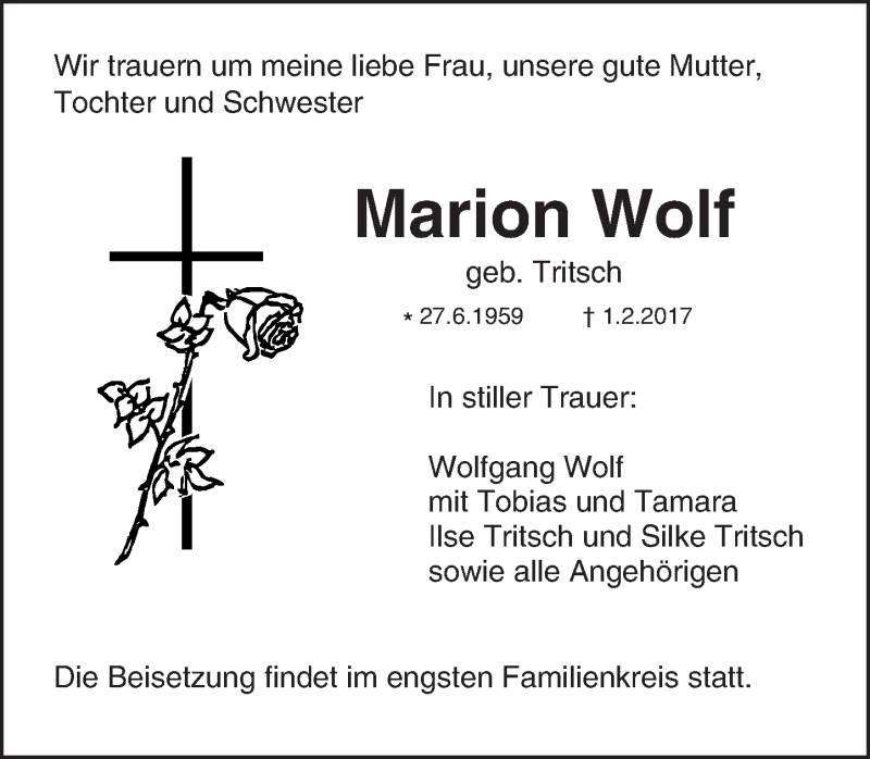 Traueranzeigen von Marion Wolf | www.vrm-trauer.de