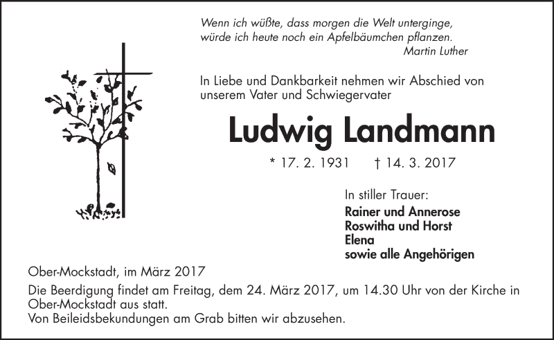 Traueranzeigen von Ludwig Landmann | www.vrm-trauer.de