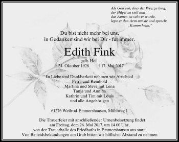 Traueranzeigen von Edith Fink | www.vrm-trauer.de