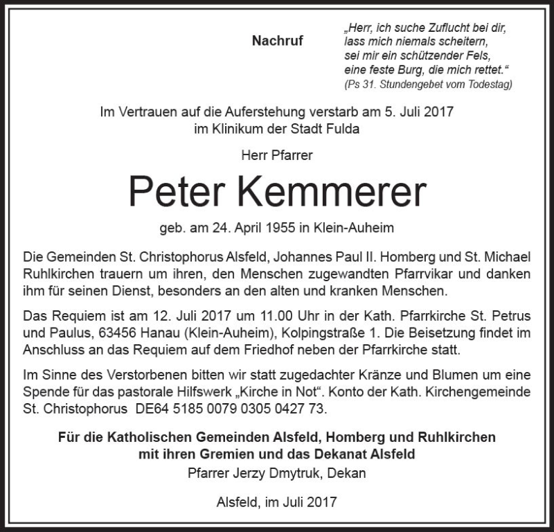 Traueranzeigen von Peter Kemmerer | www.vrm-trauer.de