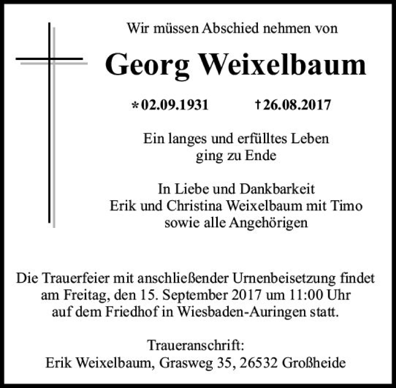 Traueranzeigen von Georg Weixelbaum | www.vrm-trauer.de