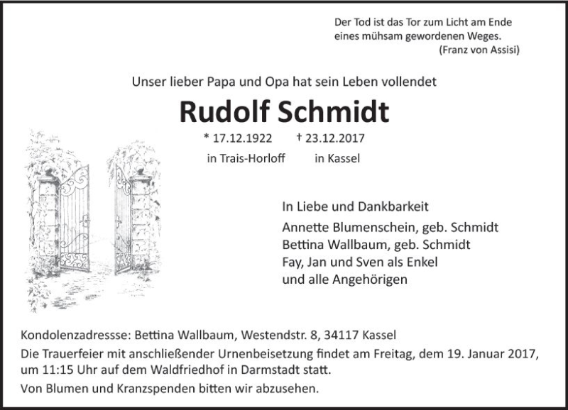 Traueranzeigen von Rudolf Schmidt | www.vrm-trauer.de