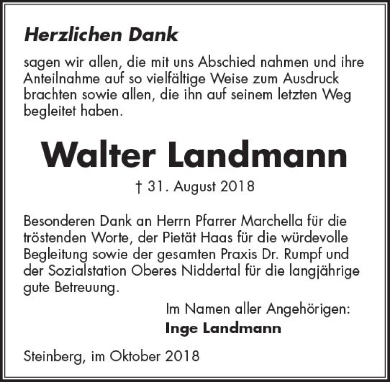 Traueranzeigen von Walter Landmann | www.vrm-trauer.de