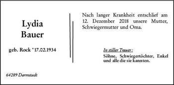 Traueranzeigen von Lydia Bauer | www.vrm-trauer.de