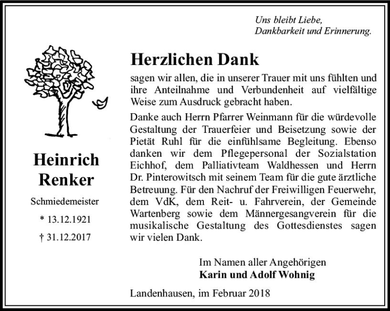 Traueranzeigen von Heinrich Renker | www.vrm-trauer.de