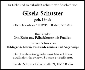 Traueranzeigen von Gisela Schuster | www.vrm-trauer.de