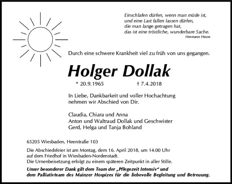 Traueranzeigen von Holger Dollak | www.vrm-trauer.de