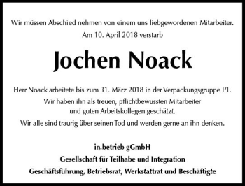 Traueranzeigen von Jochen Noack | www.vrm-trauer.de