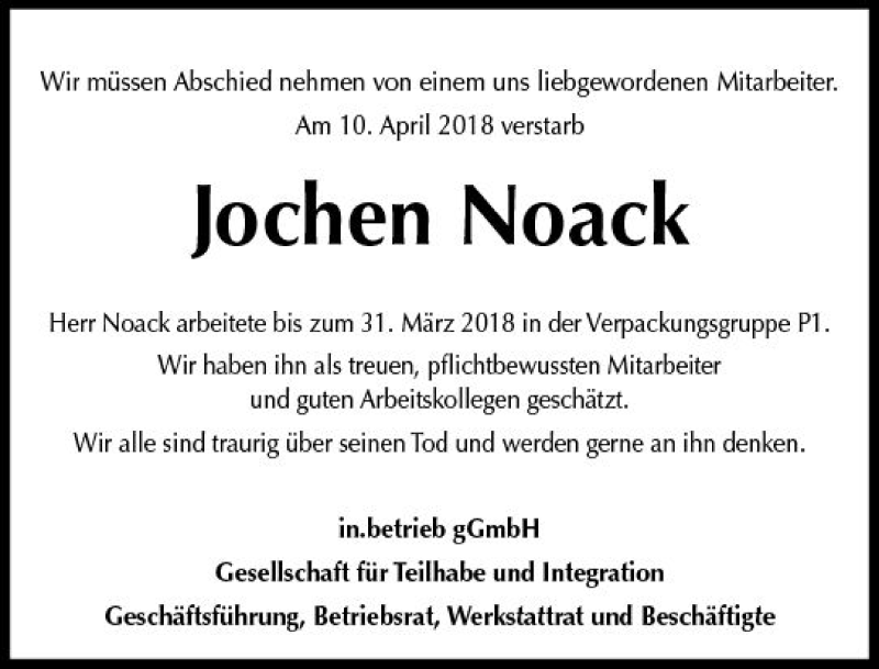 Traueranzeigen von Jochen Noack | www.vrm-trauer.de