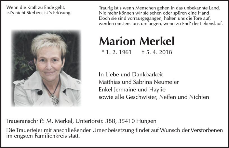 Traueranzeigen von Marion Merkel | www.vrm-trauer.de