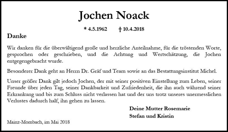 Traueranzeigen von Jochen Noack | www.vrm-trauer.de