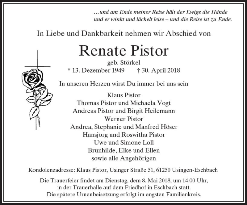 Traueranzeigen von Renate Pistor | www.vrm-trauer.de
