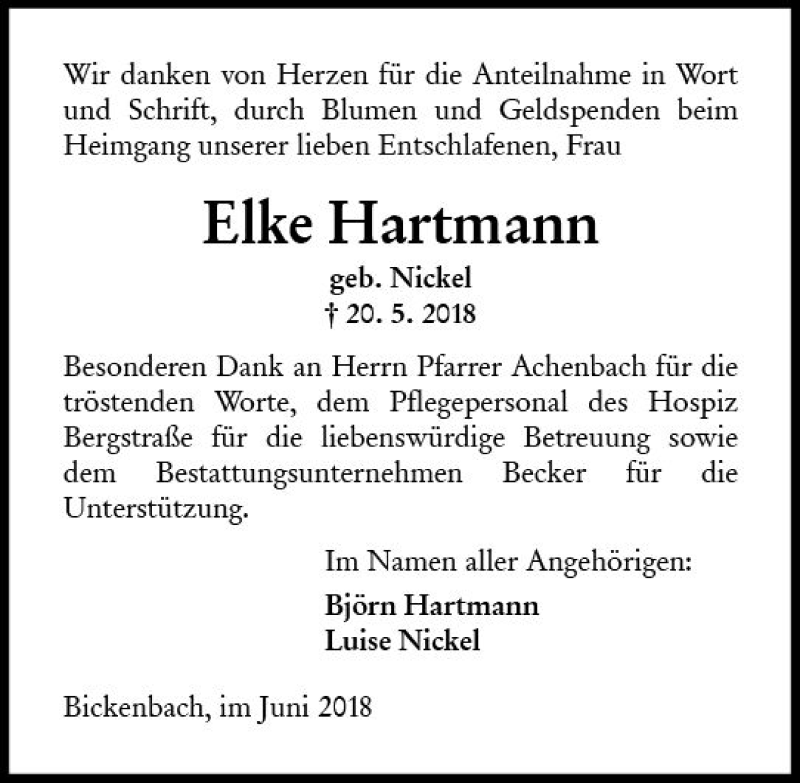 Traueranzeigen von Elke Hartmann | www.vrm-trauer.de