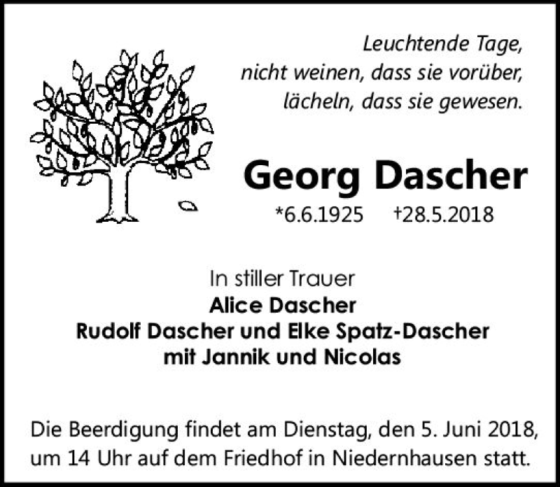 Traueranzeigen von Georg Dascher | www.vrm-trauer.de