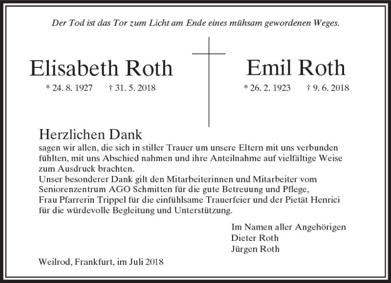Traueranzeigen von Emil Roth | www.vrm-trauer.de
