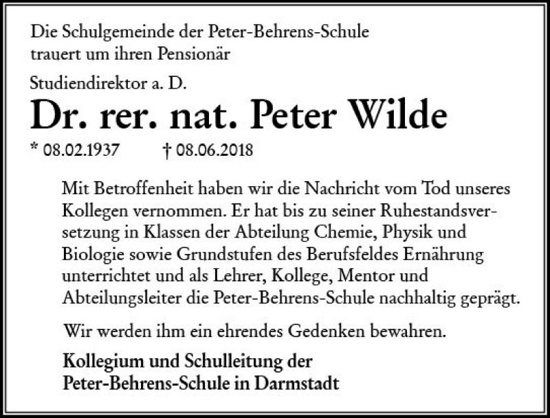 Traueranzeigen von Peter Wilde | www.vrm-trauer.de