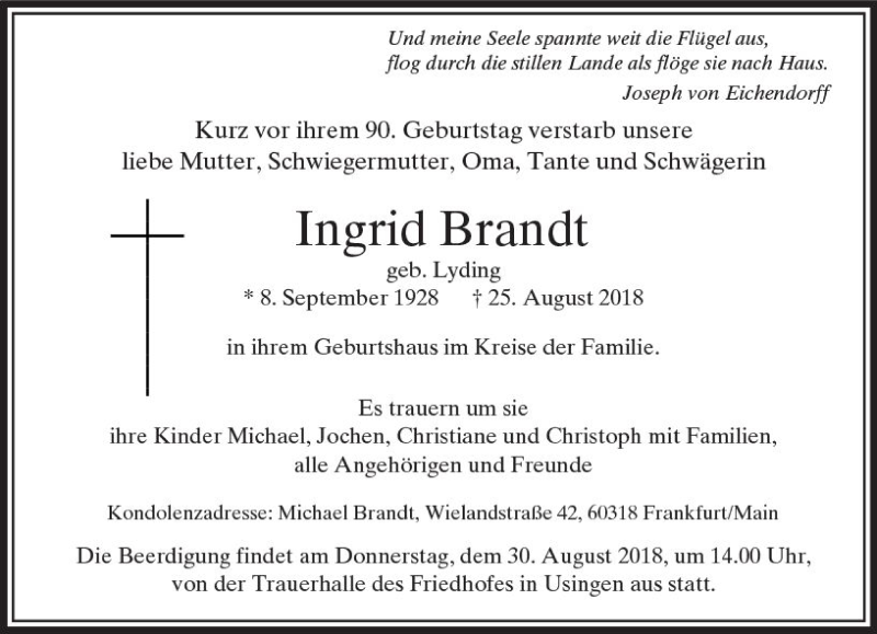 Traueranzeigen von Ingrid Brandt | www.vrm-trauer.de