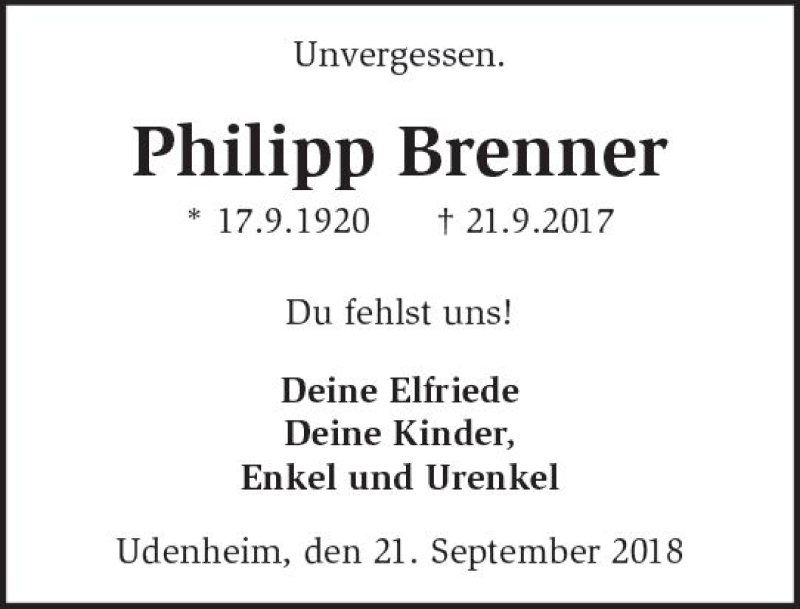 Traueranzeigen von Philipp Brenner | www.vrm-trauer.de