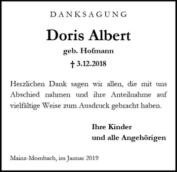 Traueranzeigen von Doris Albert | www.vrm-trauer.de
