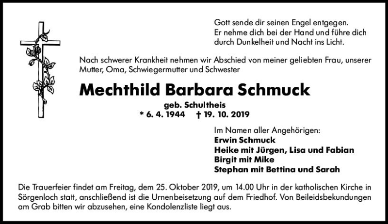 Traueranzeigen von Mechthild Barbara Schmuck | www.vrm-trauer.de