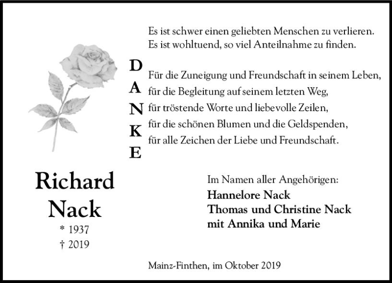 Traueranzeigen von Richard Nack | www.vrm-trauer.de