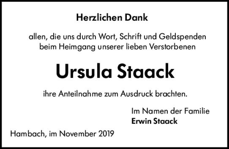Traueranzeigen von Ursula Staack | www.vrm-trauer.de