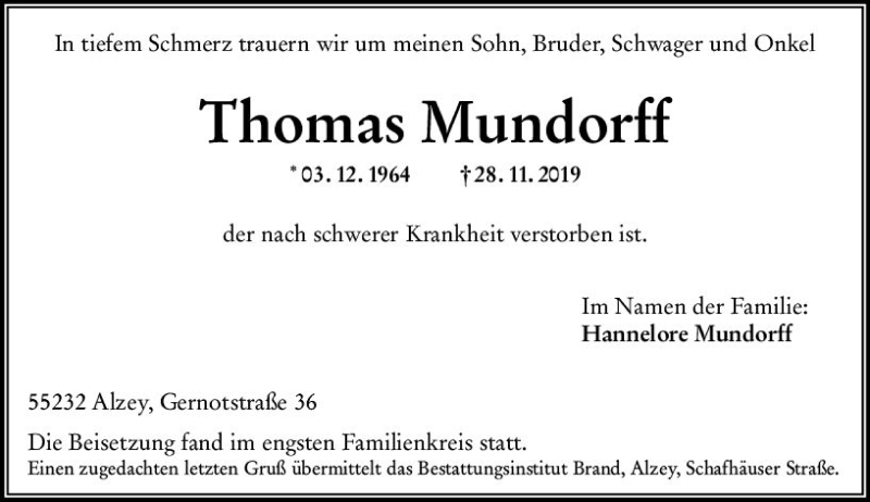 Traueranzeigen von Thomas Mundorff | www.vrm-trauer.de