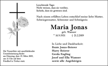 Traueranzeigen von Maria Jonas | www.vrm-trauer.de