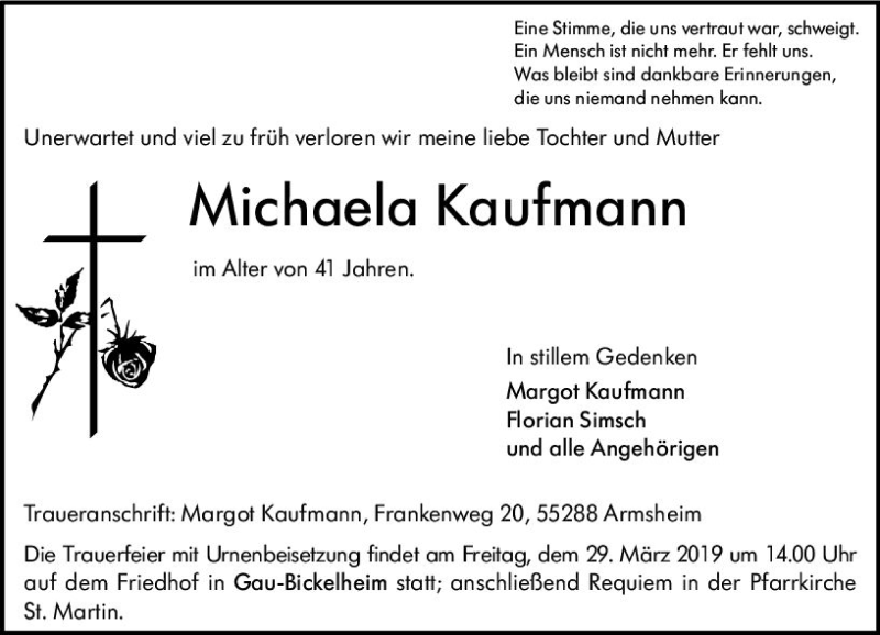 Traueranzeigen von Michaela Kaufmann | www.vrm-trauer.de