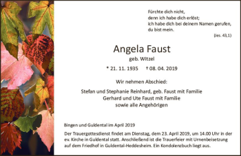 Traueranzeigen von Angela Faust | www.vrm-trauer.de