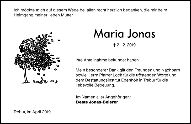 Traueranzeigen von Maria Jonas | www.vrm-trauer.de