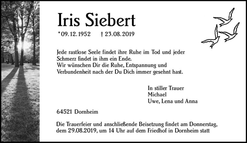 Traueranzeigen von Iris Siebert | www.vrm-trauer.de