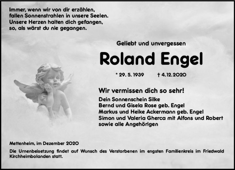 Traueranzeigen von Roland Engel | www.vrm-trauer.de