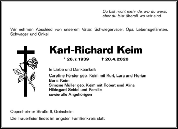 Traueranzeigen von Karl-Richard Keim | www.vrm-trauer.de