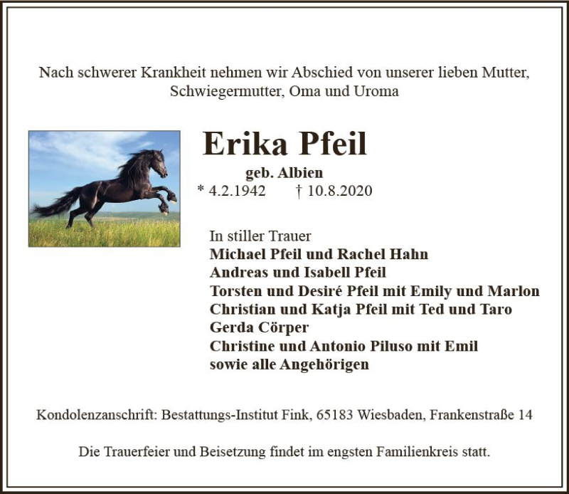 Traueranzeigen von Erika Pfeil | www.vrm-trauer.de