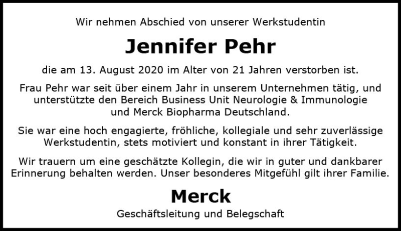 Traueranzeigen von Jennifer Pehr | www.vrm-trauer.de