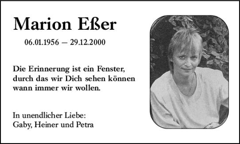 Traueranzeigen von Marion Eßer | www.vrm-trauer.de
