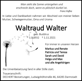Traueranzeigen von Waltraud Walter | www.vrm-trauer.de