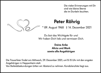 Traueranzeigen von Peter Röhrig | www.vrm-trauer.de