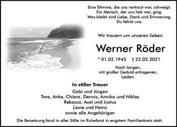 Traueranzeigen von Werner Röder | www.vrm-trauer.de