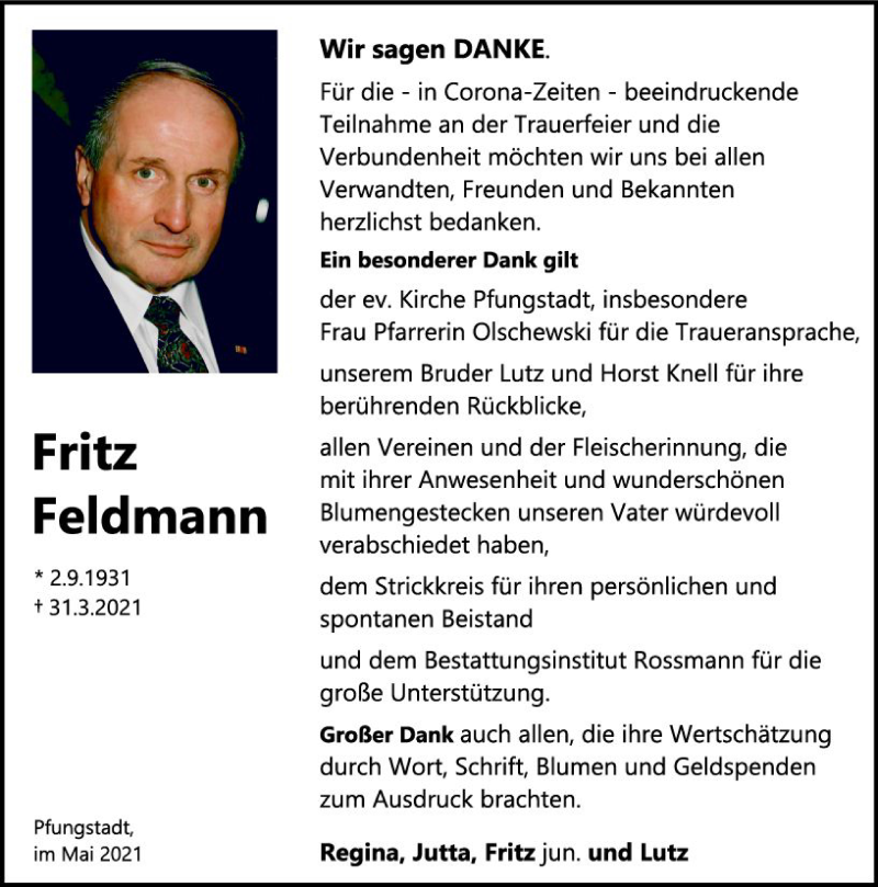 Traueranzeigen von Fritz Feldmann | www.vrm-trauer.de