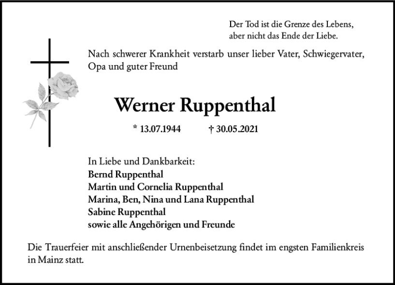 Traueranzeigen von Werner Ruppenthal | www.vrm-trauer.de