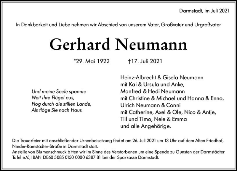 Traueranzeigen von Gerhard Neumann | www.vrm-trauer.de