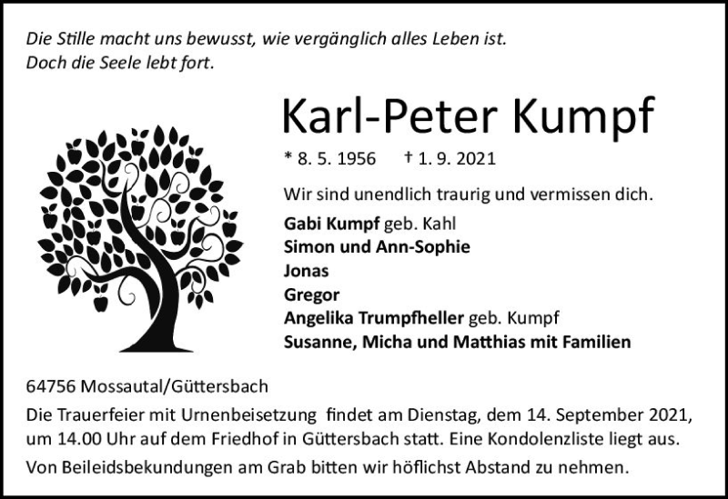 Traueranzeigen von Karl-Peter Kumpf | www.vrm-trauer.de