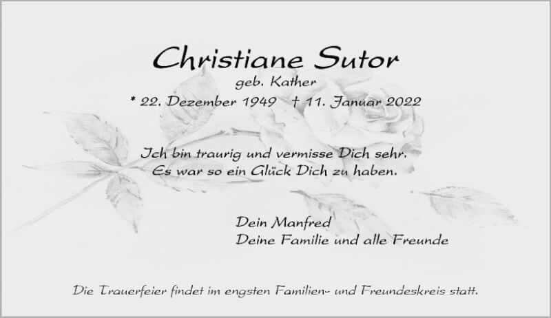 Traueranzeigen von Christiane Sutor | www.vrm-trauer.de