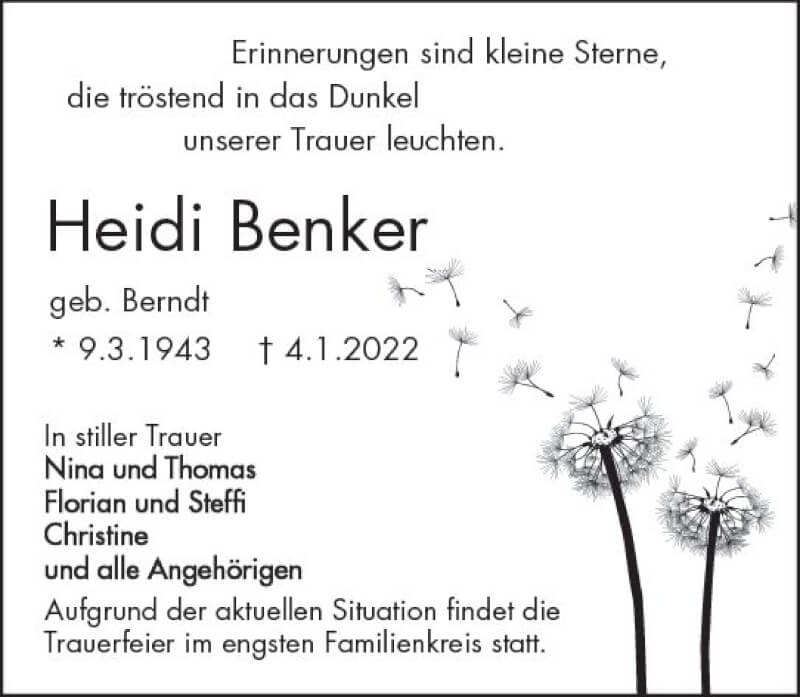 Traueranzeigen von Heidi Benker | www.vrm-trauer.de