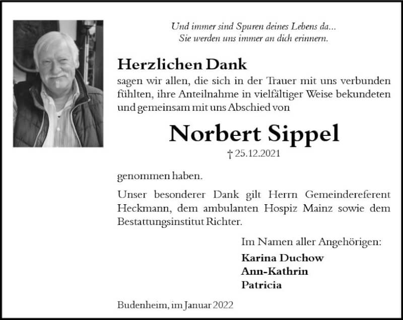 Traueranzeigen von Norbert Sippel | www.vrm-trauer.de