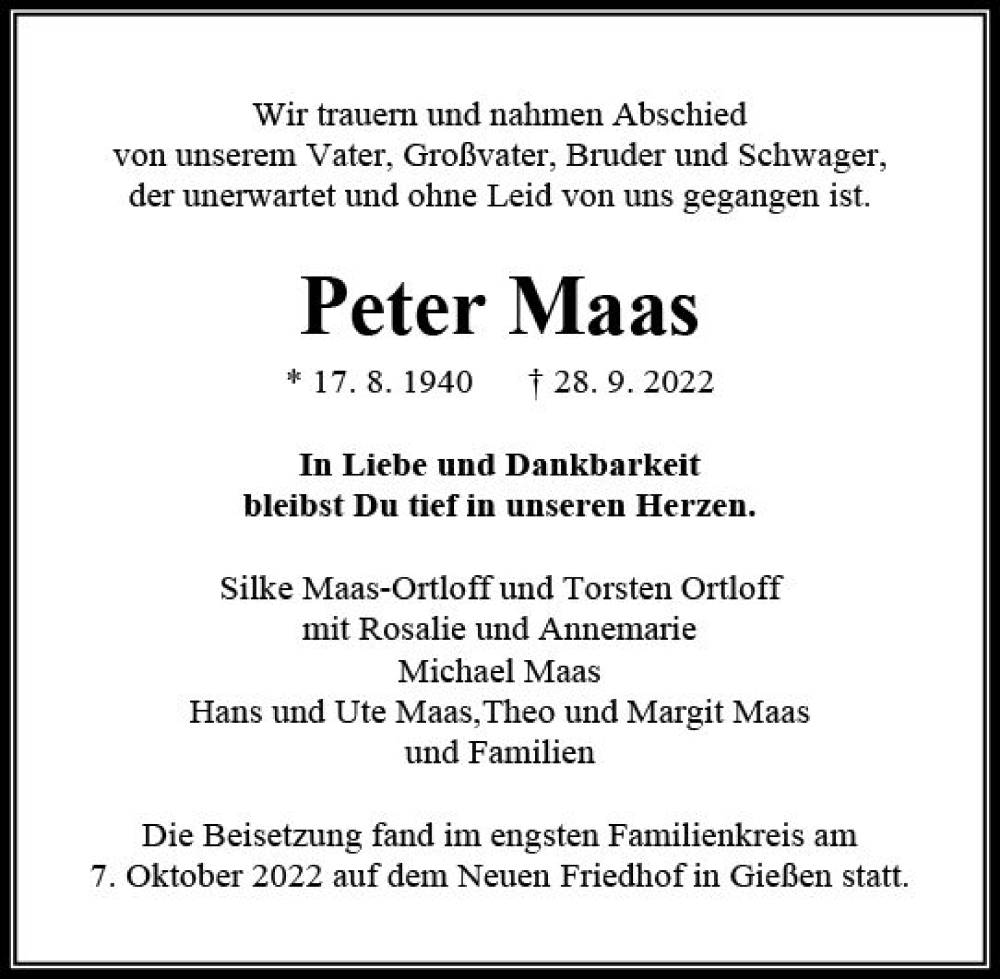 Traueranzeigen von Peter Maas | www.vrm-trauer.de