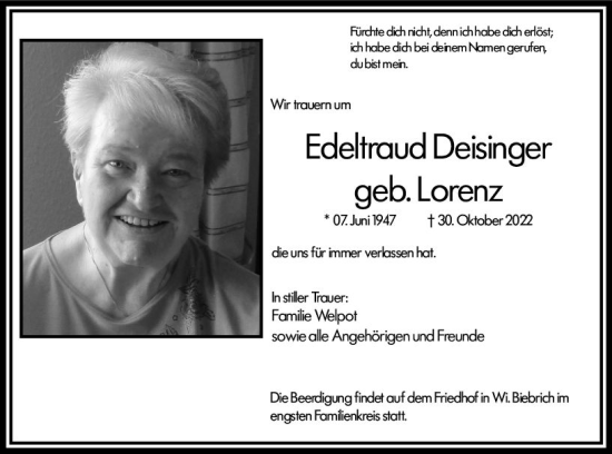 Traueranzeigen von Edeltraud Deisinger | www.vrm-trauer.de