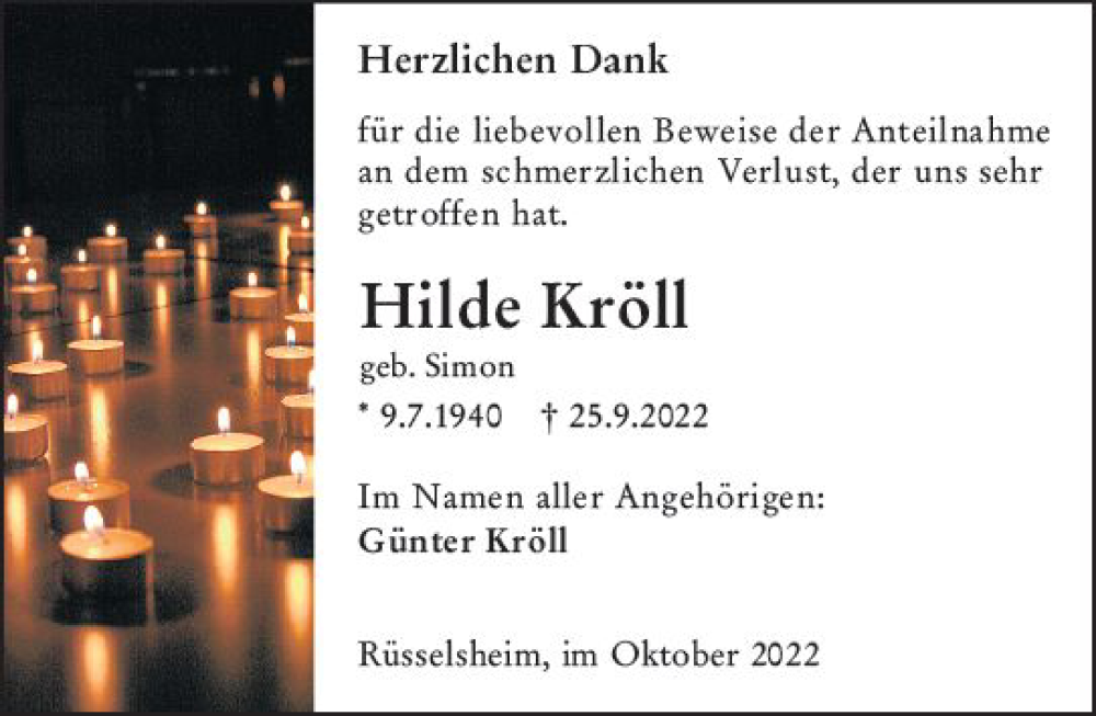 Traueranzeigen von Hilde Kröll | www.vrm-trauer.de